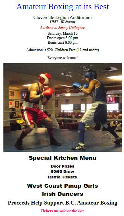 Boxing Poster – Cloverdale Royal Canadian Legion #06 (HOME)